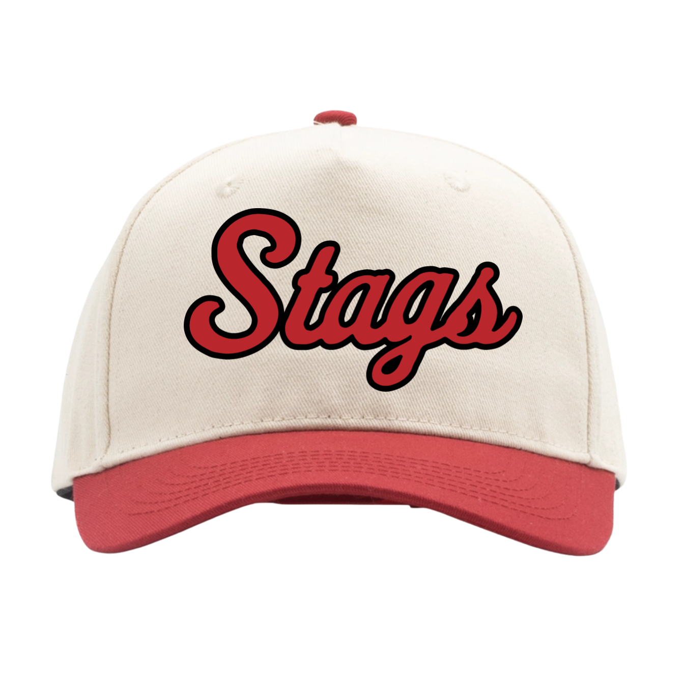 FAIRFIELD | TWO-TONED STAGS SCRIPT HAT - WHITE/RED – Dustbowl Hats